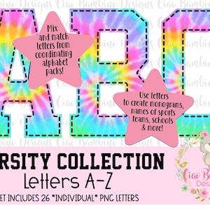 Pastel Rainbow Tie Dye Alphabet Pack / Varsity Football Letters A - Z ...