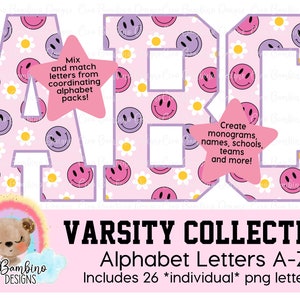 Groovy Smiley Face Alphabet Pack | Varsity Letters A-Z for Sublimation ...