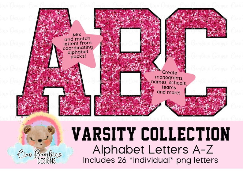 Hot Pink Glitter Alphabet Pack / Glitter Varsity Letters A Z - Etsy