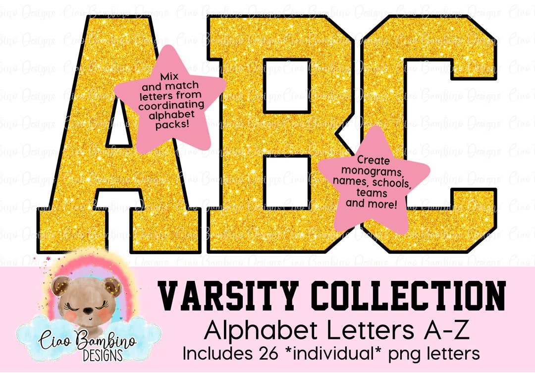 Gold Glitter Varsity Letters A-Z: Sublimation Designs (instant Download ...