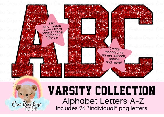 Red Glitter Alphabet Pack / Glitter Varsity Letters A Z for - Etsy