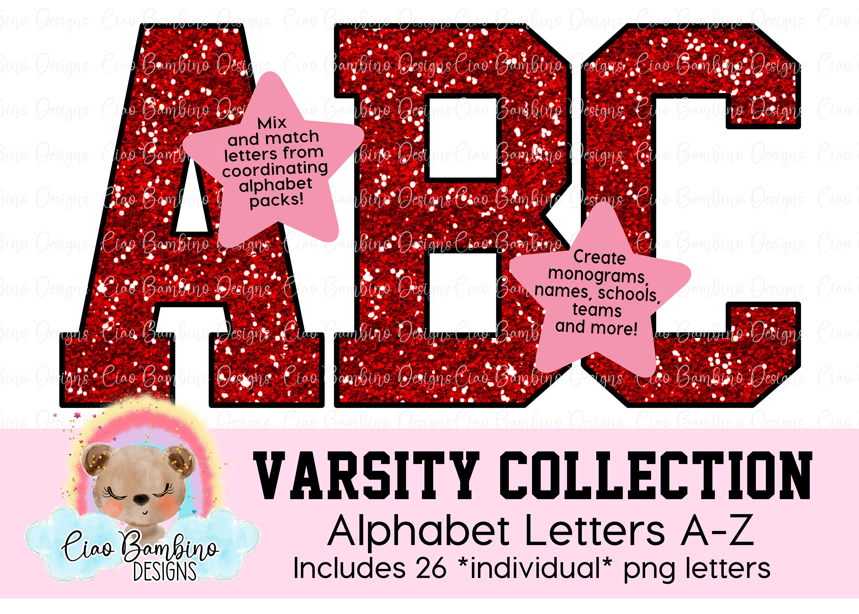 Red Glitter Alphabet Pack / Glitter Varsity Letters A Z for - Etsy