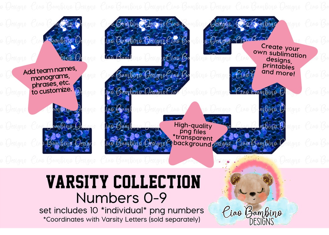 Royal Blue Chunky Glitter Varsity Numbers Pack / Varsity Numbers 0 - 9 ...