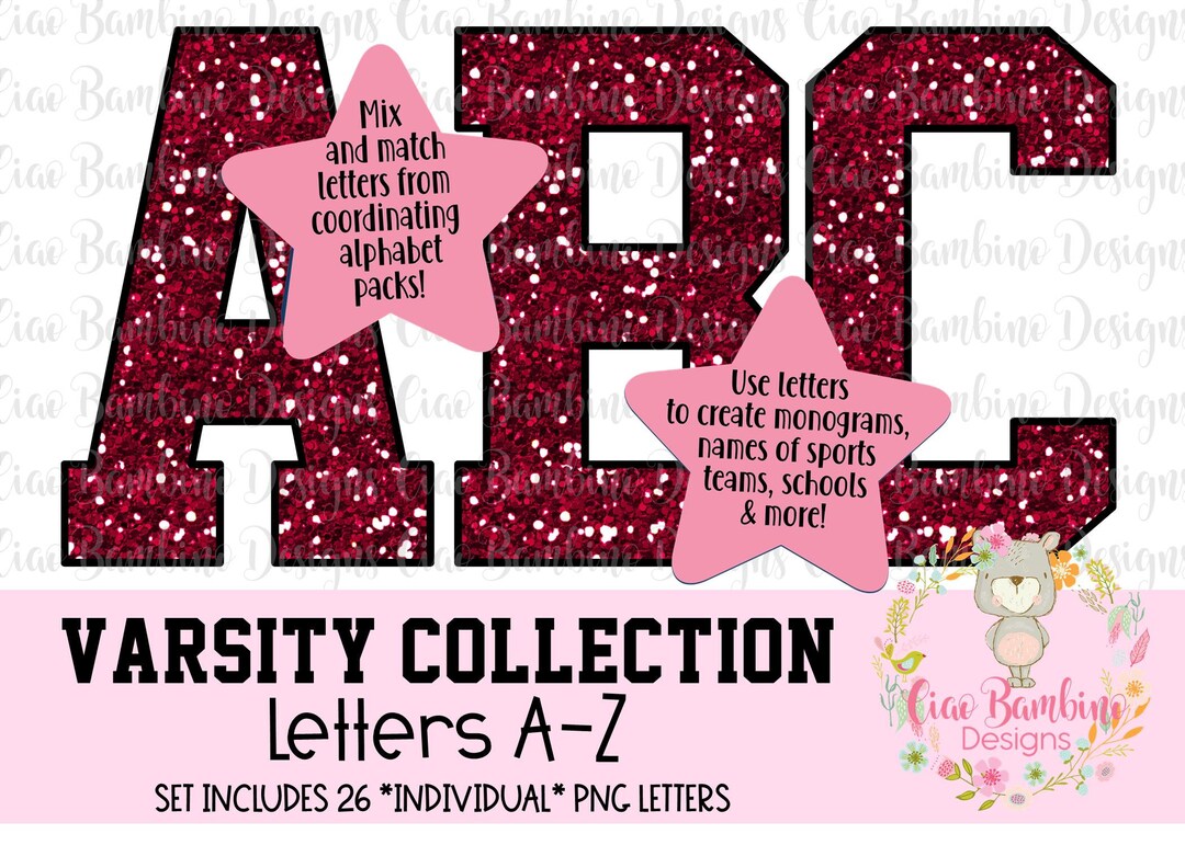 Maroon Glitter Varsity Letters: A-Z Alphabet PNG (instant Download - Etsy