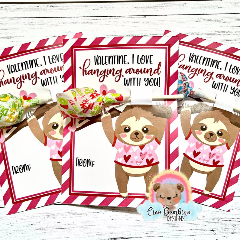 Sloth Valentine Cards for Kids Printable | Sloth Treat Holder Valentine ...