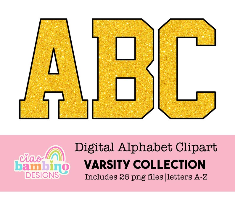 Gold Glitter Varsity Letters A-Z: Sublimation Designs (instant Download ...