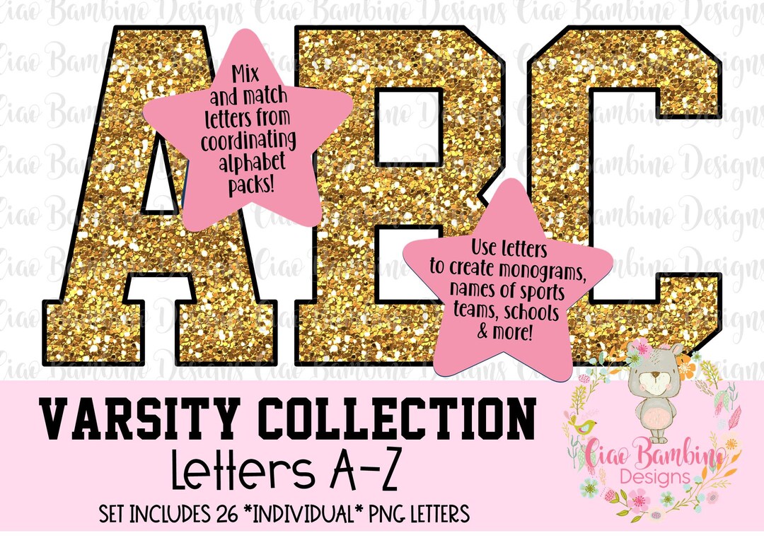 Gold Glitter Varsity Letters A-Z: Sublimation Designs (PNG) - Etsy