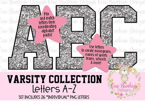 Silver Glitter Alphabet Pack /glitter Varsity Letters A Z - Etsy