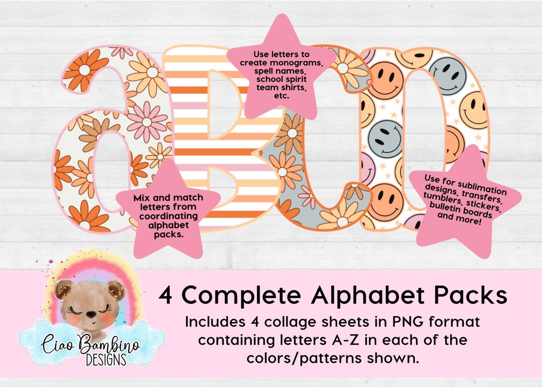 Groovy Daisy and Smiley Face Alphabet Pack With 4 Sets of - Etsy