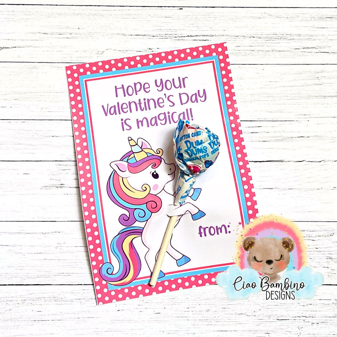 Rainbow Unicorn Valentine's Day Card for Lollipops / Print Your Own ...