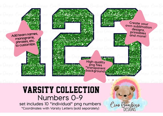 Green Glitter Varsity Numbers Pack / Varsity Numbers 0 9 for - Etsy