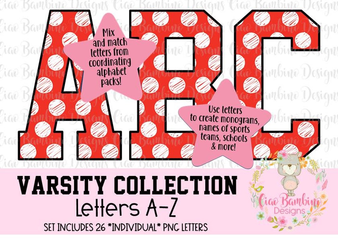 Red Polka Dot Alphabet Clipart Letters A-Z for Sublimation Designs ...