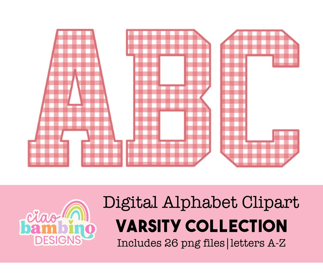 Coral Pink Gingham Alphabet Clipart | Png Letters A-Z for Sublimation ...