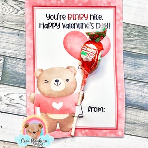 Teddy Bear Valentine's Day Card / Cute Bear With Hand to Hold Lollipop ...