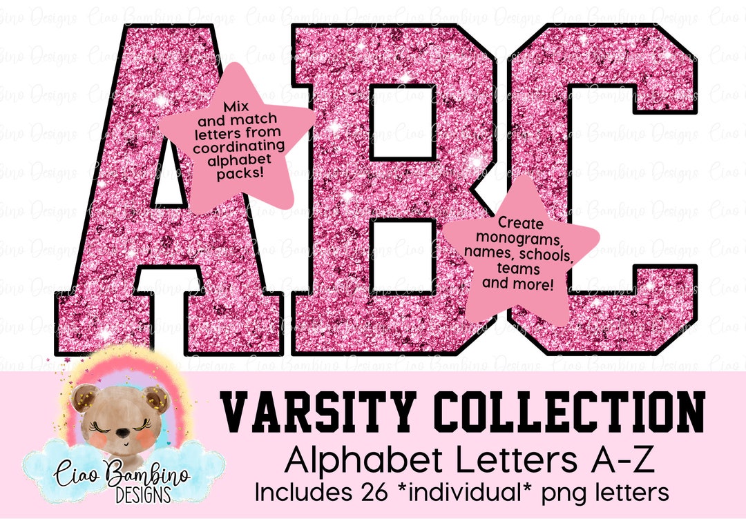 Pink Glitter Varsity Letters: A-Z PNG Alphabet (instant Download - Etsy