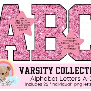 Pink Glitter Varsity Letters: A-Z PNG Alphabet (instant Download - Etsy