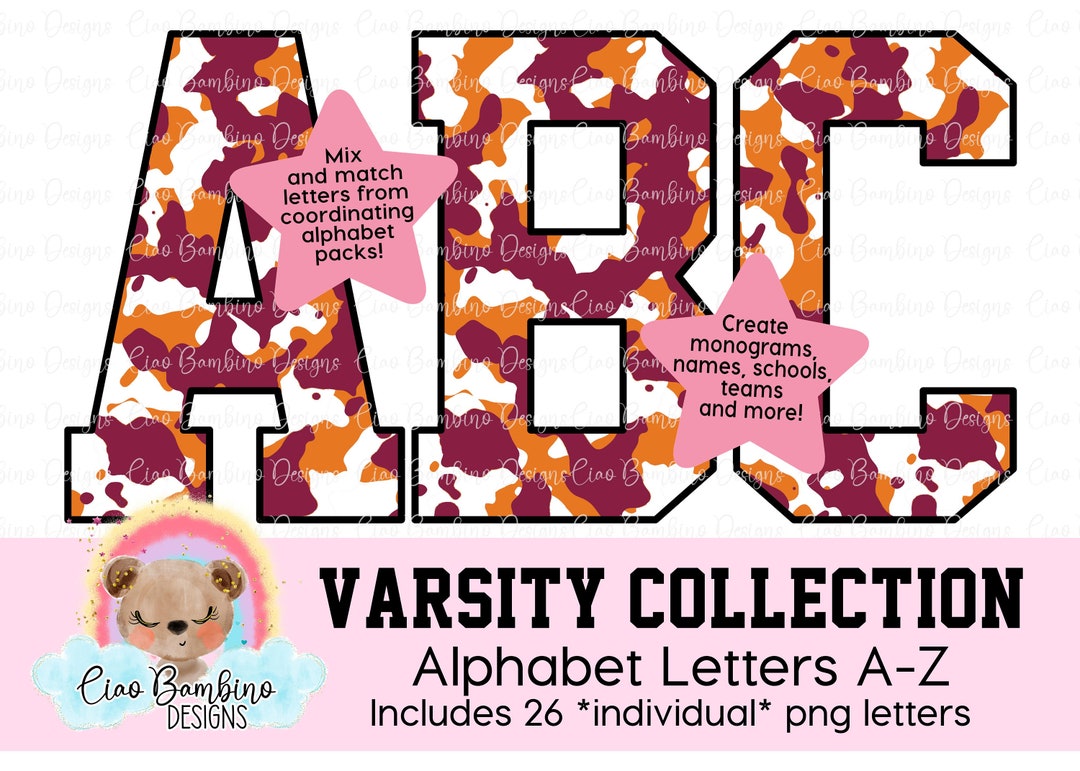 Virginia Tech Camo Alphabet Pack / Varsity Letters A Z for Sublimation ...