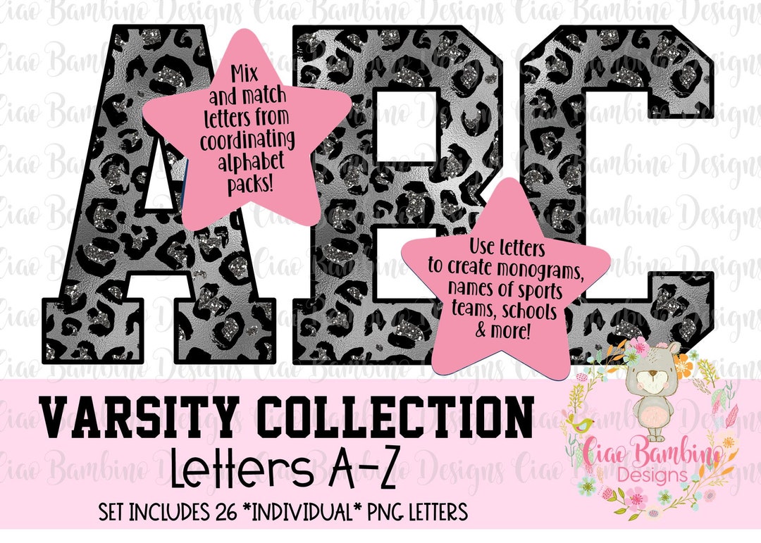 Leopard Print Alphabet: Silver & Black Glitter Letters (PNG Digital ...