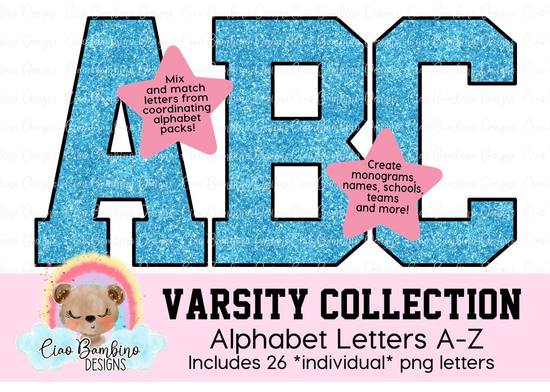 Bright Blue Glitter Alphabet Pack /glitter Varsity Letters A - Z for ...