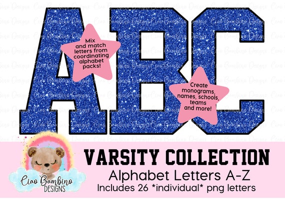 Royal Blue Glitter Alphabet Pack /glitter Varsity Letters A - Etsy