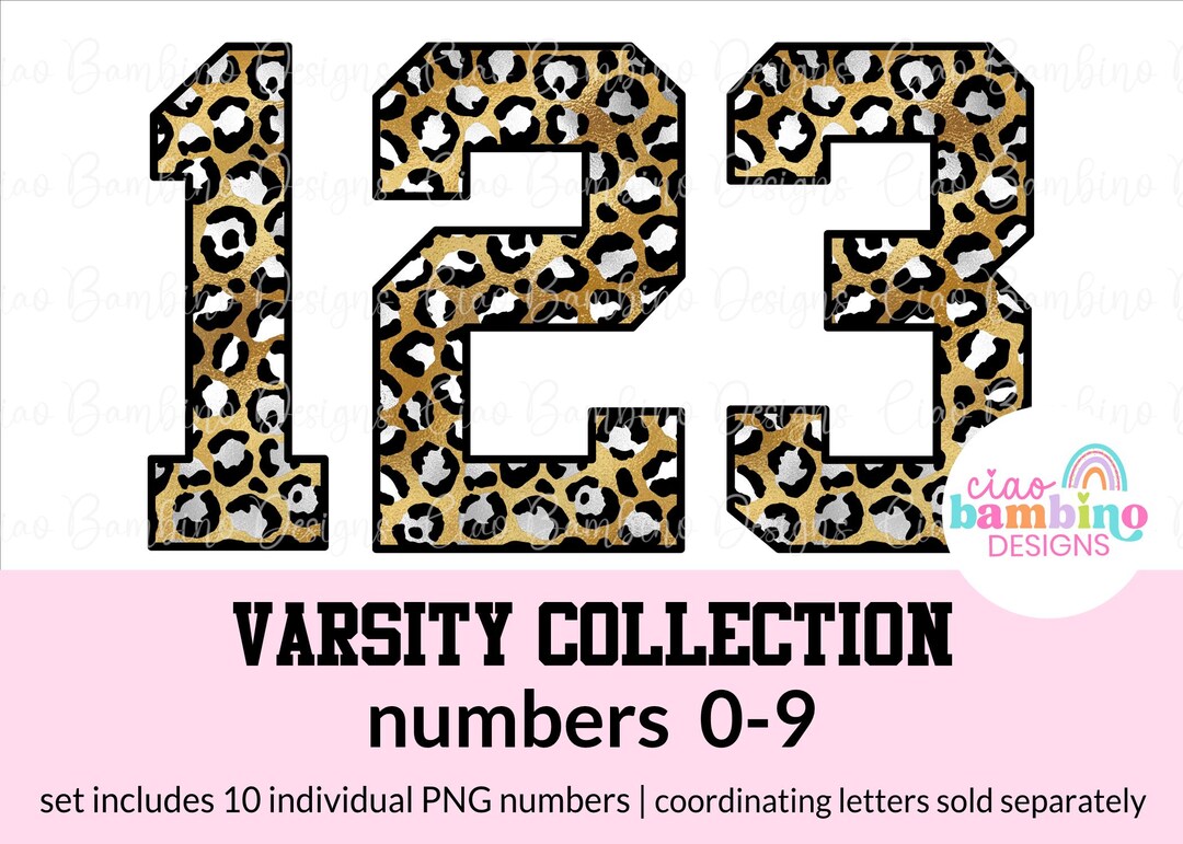 Gold Foil Leopard Print Varsity Numbers | PNG Clipart for Sublimation ...