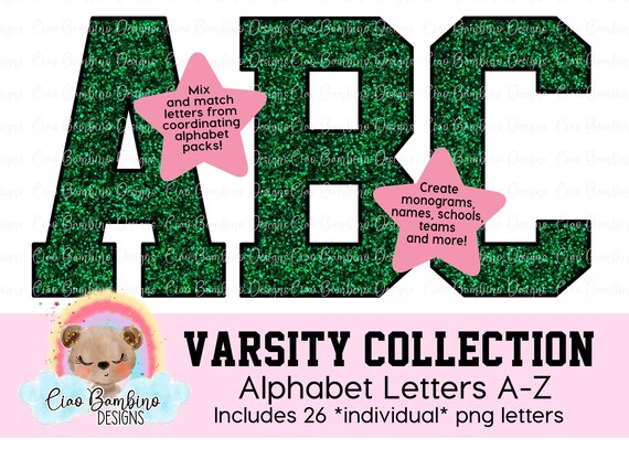 Dark Green Glitter Alphabet Pack /glitter Varsity Cheer - Etsy