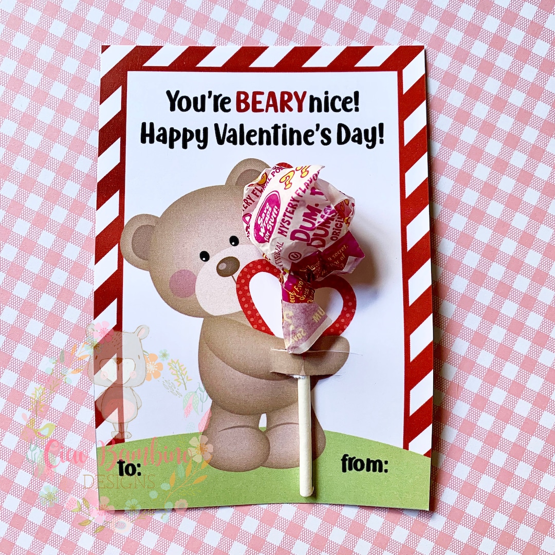 Teddy Bear Valentine's Day Card / Cute Bear With Hand to Hold Lollipop ...