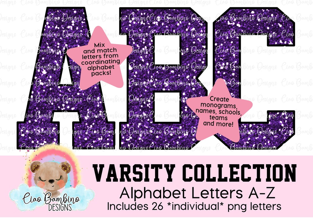 Dark Purple Glitter Alphabet Pack /glitter Varsity Letters A - Z for ...