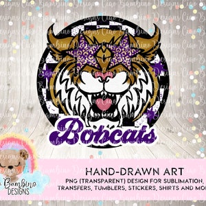 Bobcats Mascot PNG | Purple Bobcat School Spirit Design | Preppy Retro ...