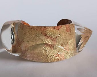 80s Inna Cytrine Lucite Bracelet Clear Clamper Cuff Gold Floral - Etsy