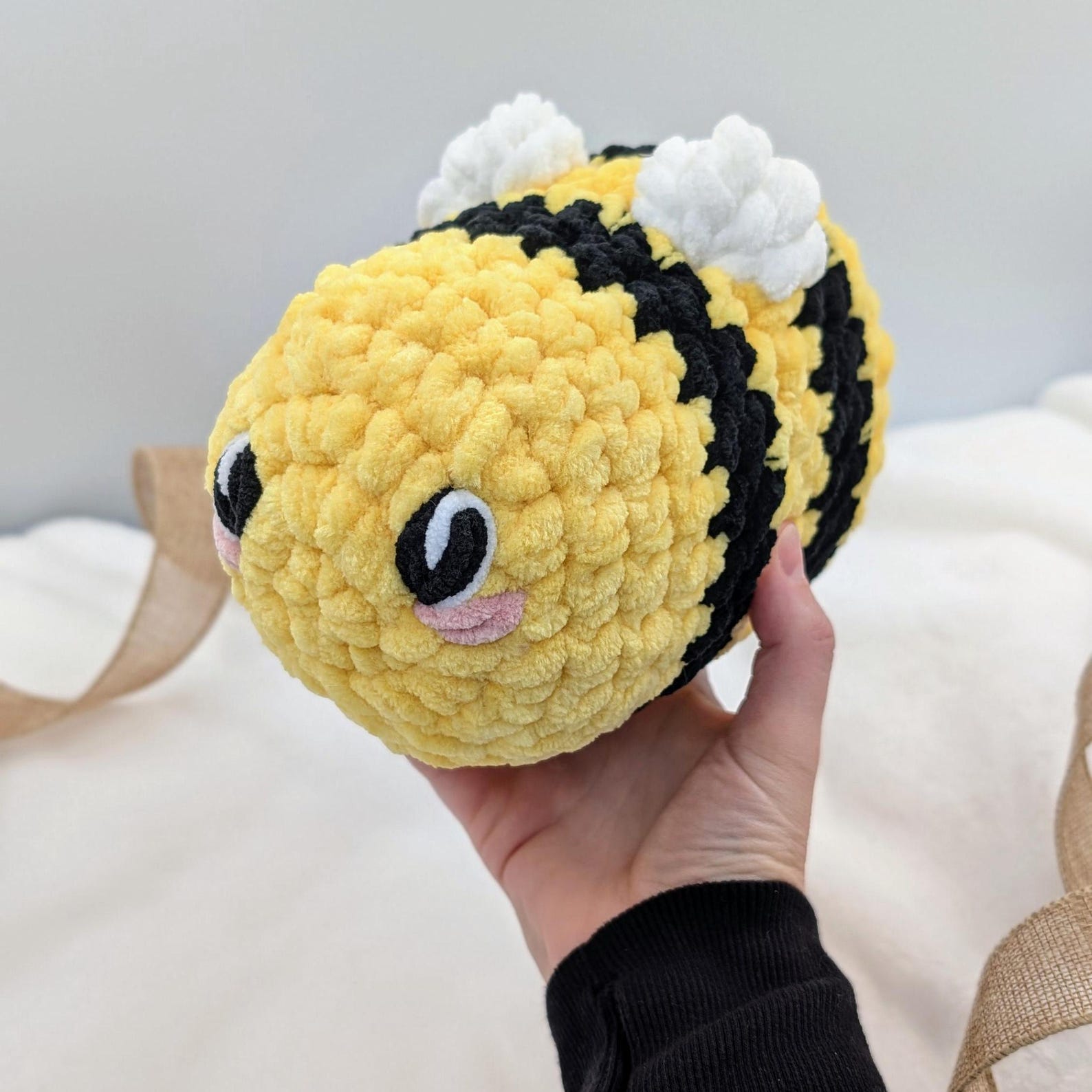 Jumbo Crochet Bumble Bee Plushie, Yellow and Black Soft Stuffed Insect ...