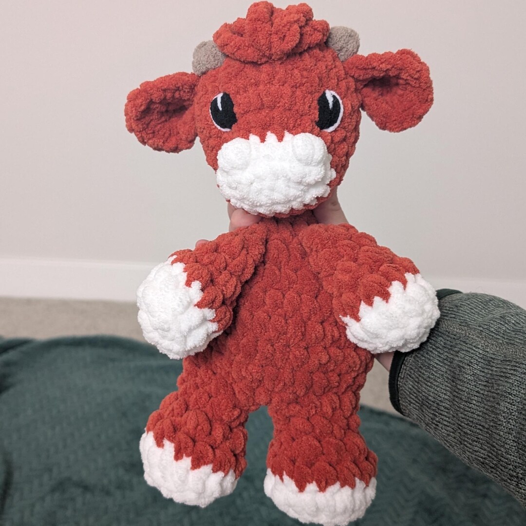 Terra Cotta Cuddly Crochet Highland Cow Snuggler, Soft Huggable Cow ...