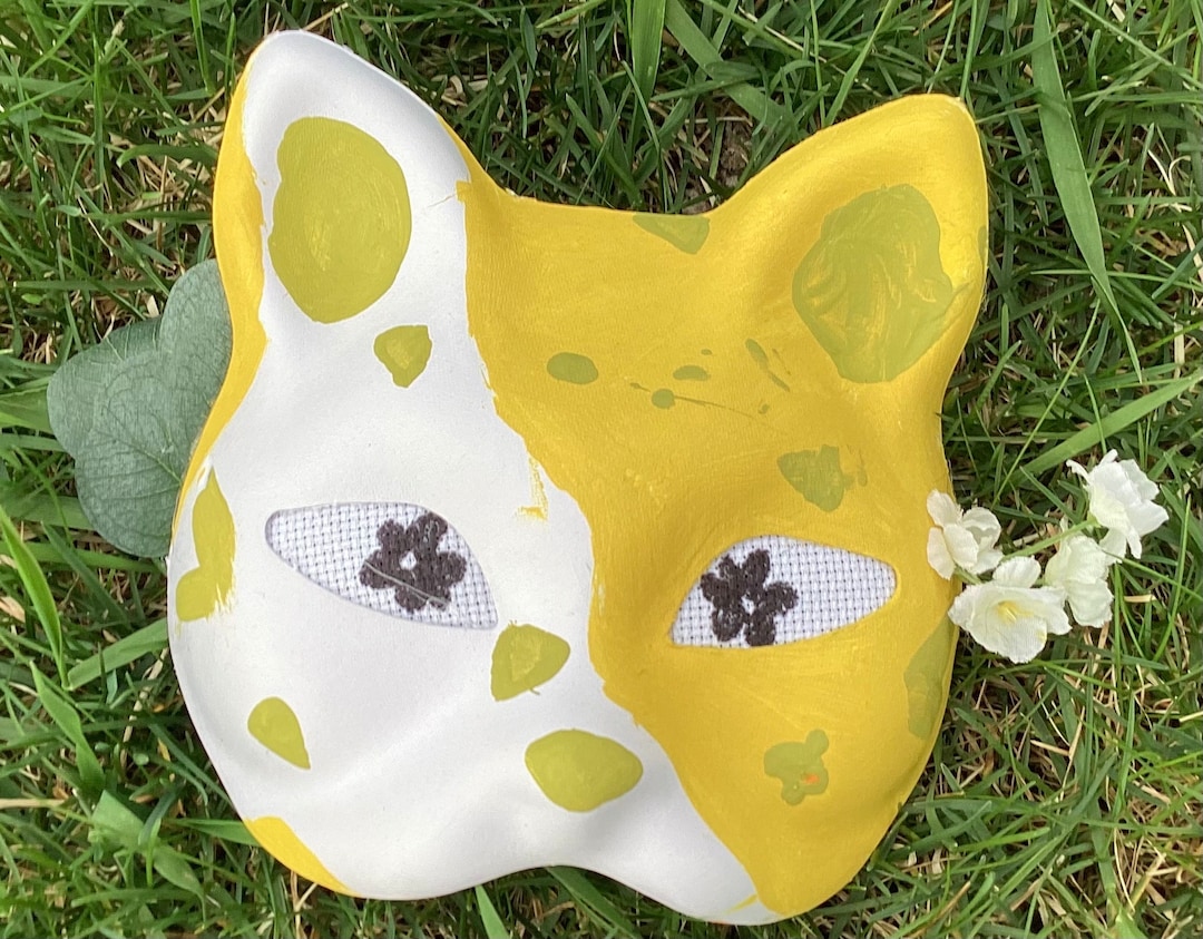 Therian Cat Mask Summer Flowers and Leaves Yellow - Etsy