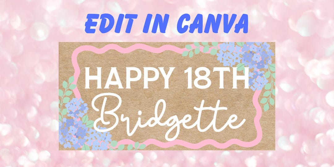 Editable Banner Template, Floral Hydrangea Birthday Sign, Printable ...