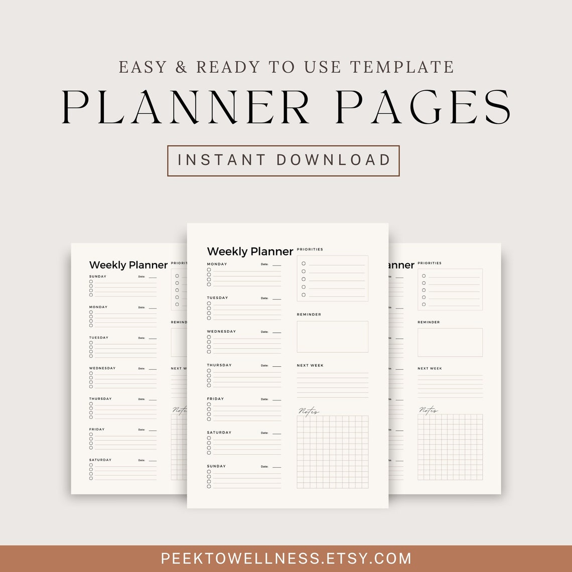 Weekly Planner Printable to Do List, Minimal Weekly Schedule, Weekly ...