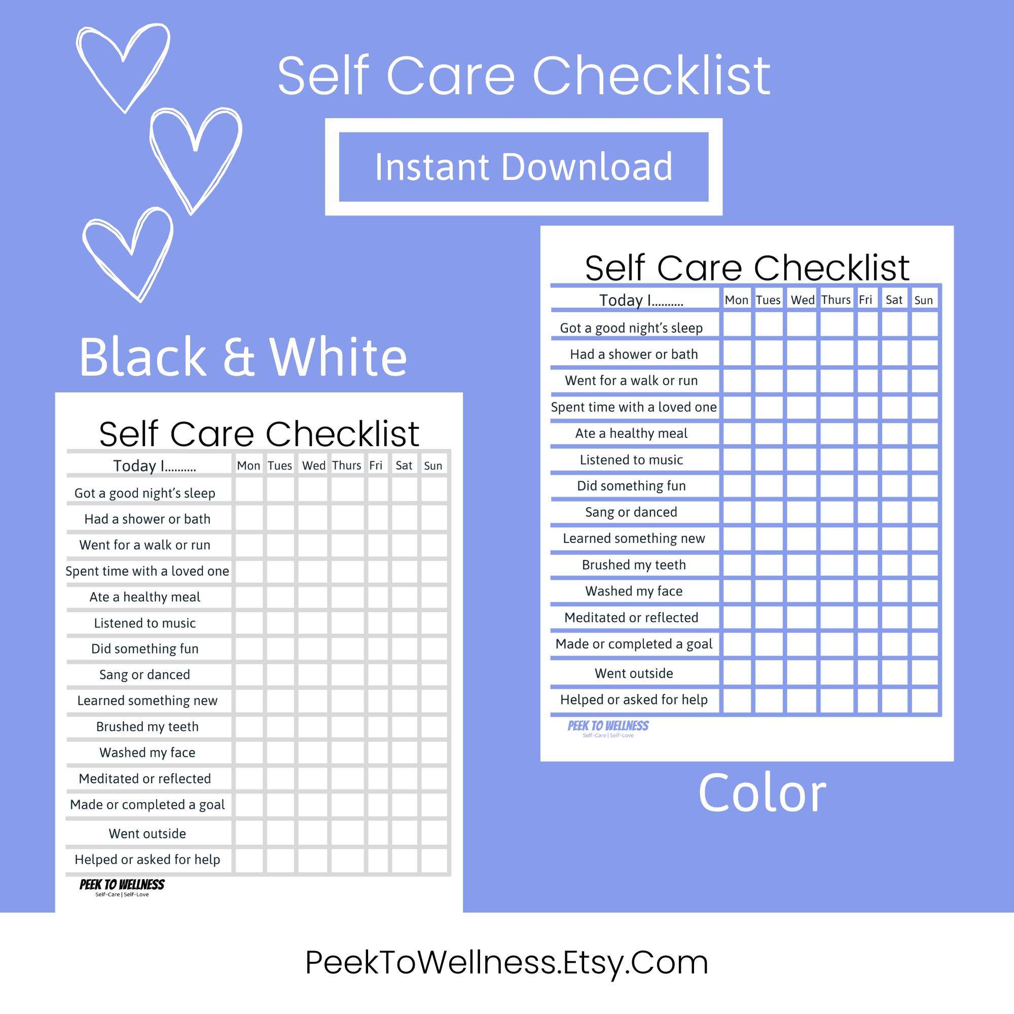 Self Care Checklist, Self Love, Mental Health, Wellness | Mindfulness ...