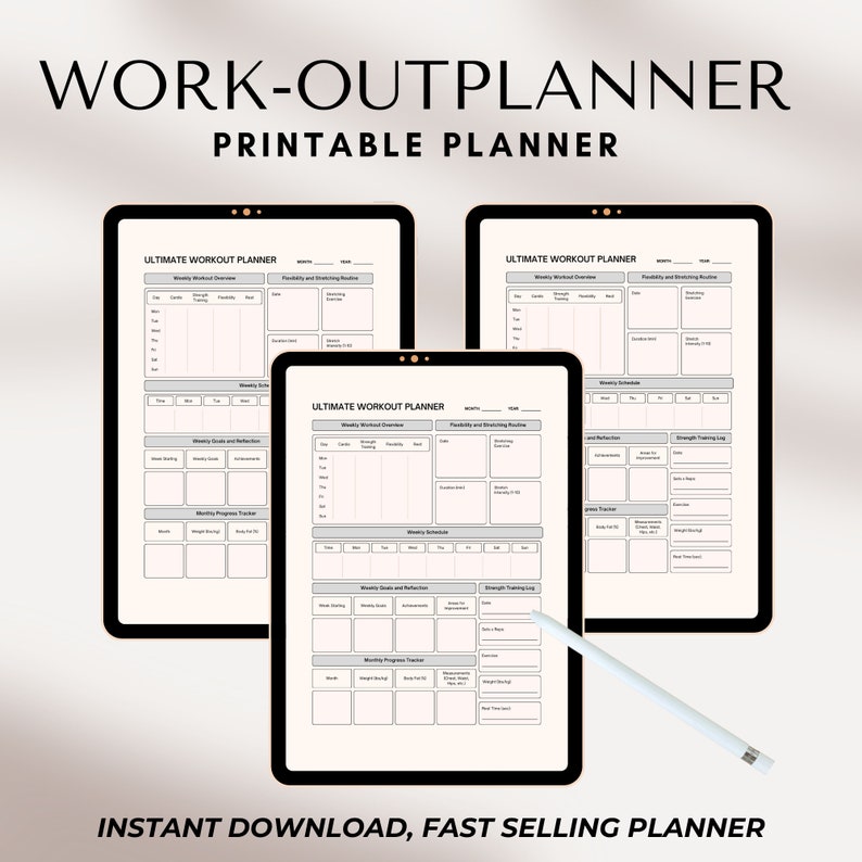 Workout Tracker Printable, Daily Exercise Log, Fitness Journal, Workout ...