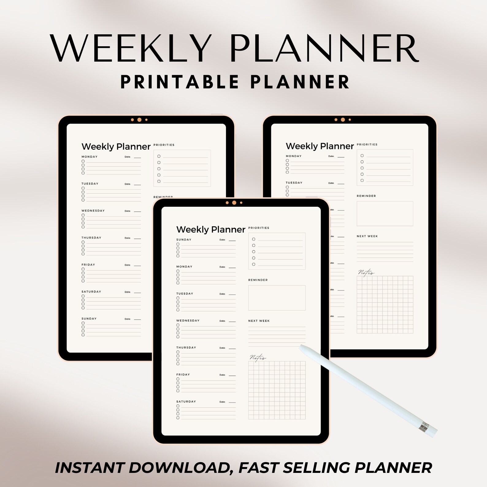 Weekly Planner Printable to Do List, Minimal Weekly Schedule, Weekly ...