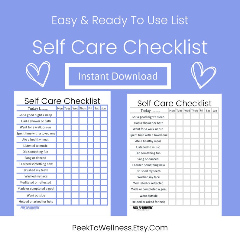 Self Care Checklist, Self Love, Mental Health, Wellness | Mindfulness ...
