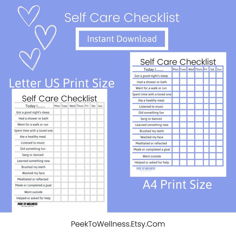 Self Care Checklist, Self Love, Mental Health, Wellness | Mindfulness ...