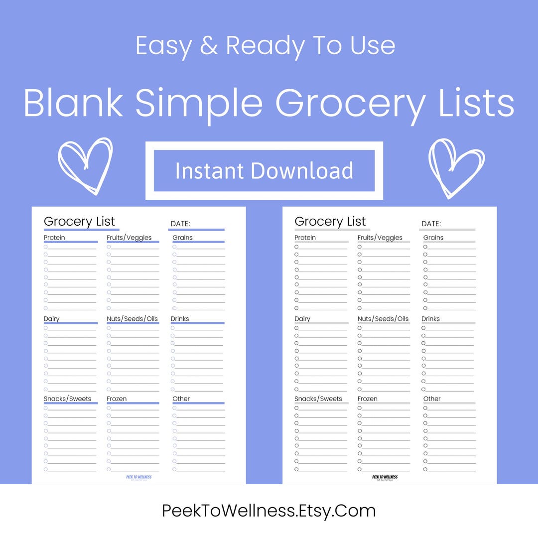 Blank Simple Grocery Lists | Grocery Shopping, Food List, Meal Planning ...