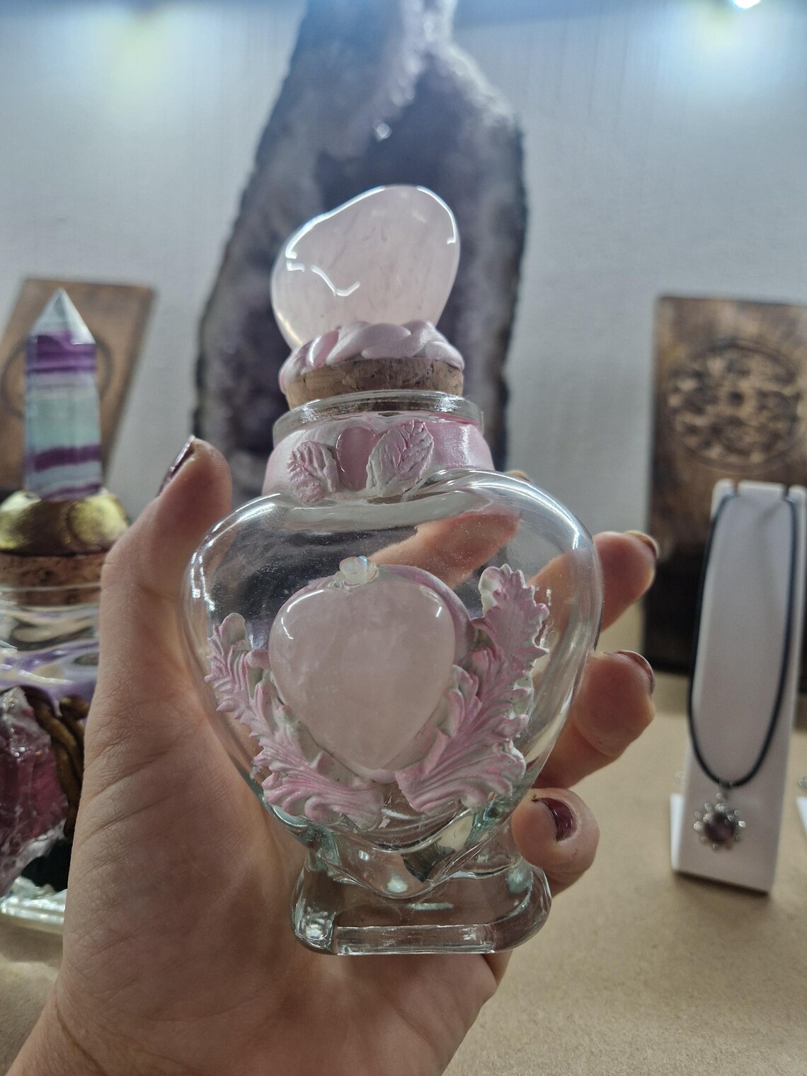 Crystal Potion Bottle: Rose Quartz, Fluorite, Opalite Charms - Etsy