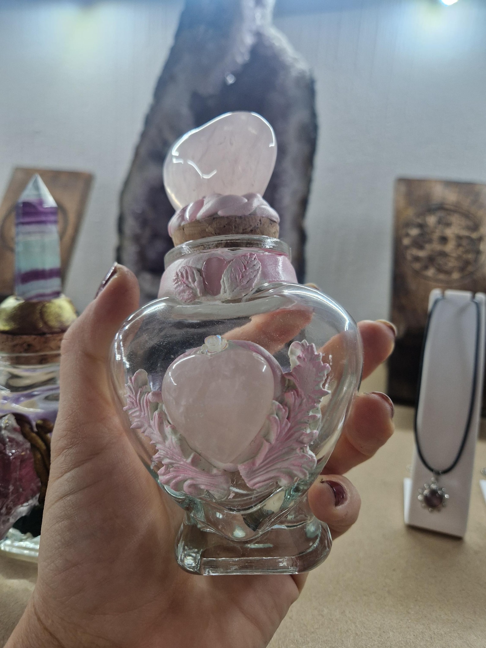 Crystal Potion Bottle: Rose Quartz, Fluorite, Opalite Charms - Etsy