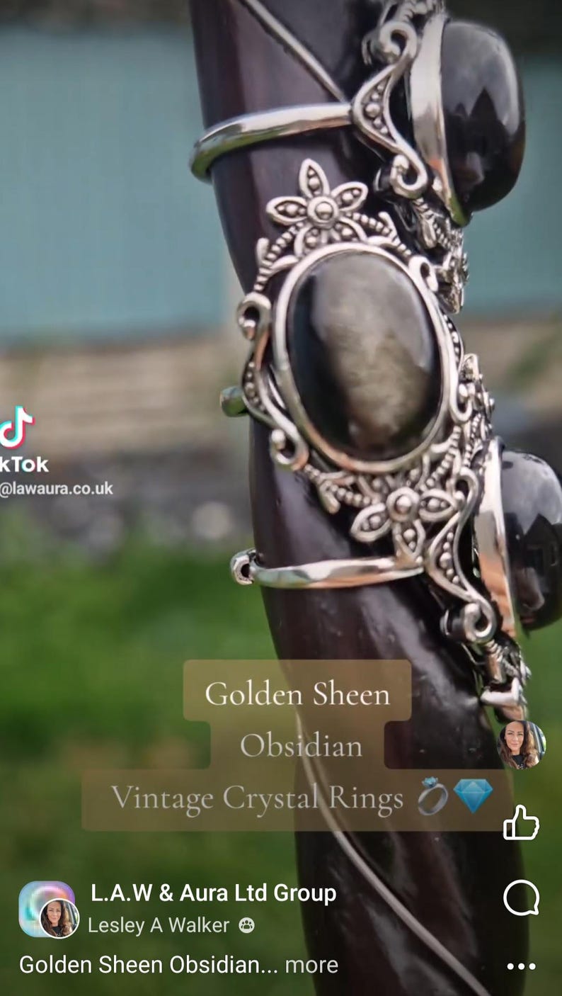 Golden Sheen Obsidian Vintage Style Crystal Rings - Etsy