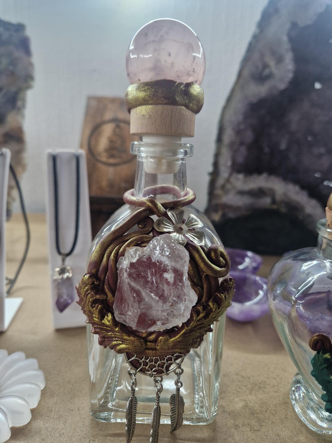 Crystal Potion Bottle: Rose Quartz, Fluorite, Opalite Charms - Etsy