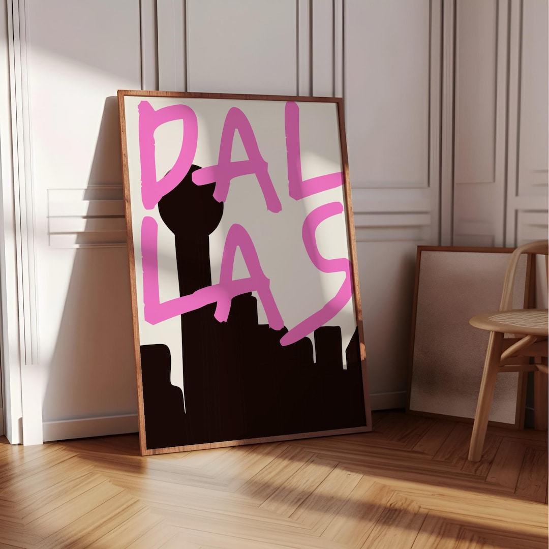Dallas Wall Art • Hand Drawn Dallas Print • Pink Dallas Typography ...