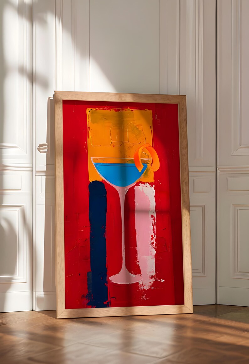 Vibrant Abstract Cocktail Painting Wall Art - Martini Glass Digital ...