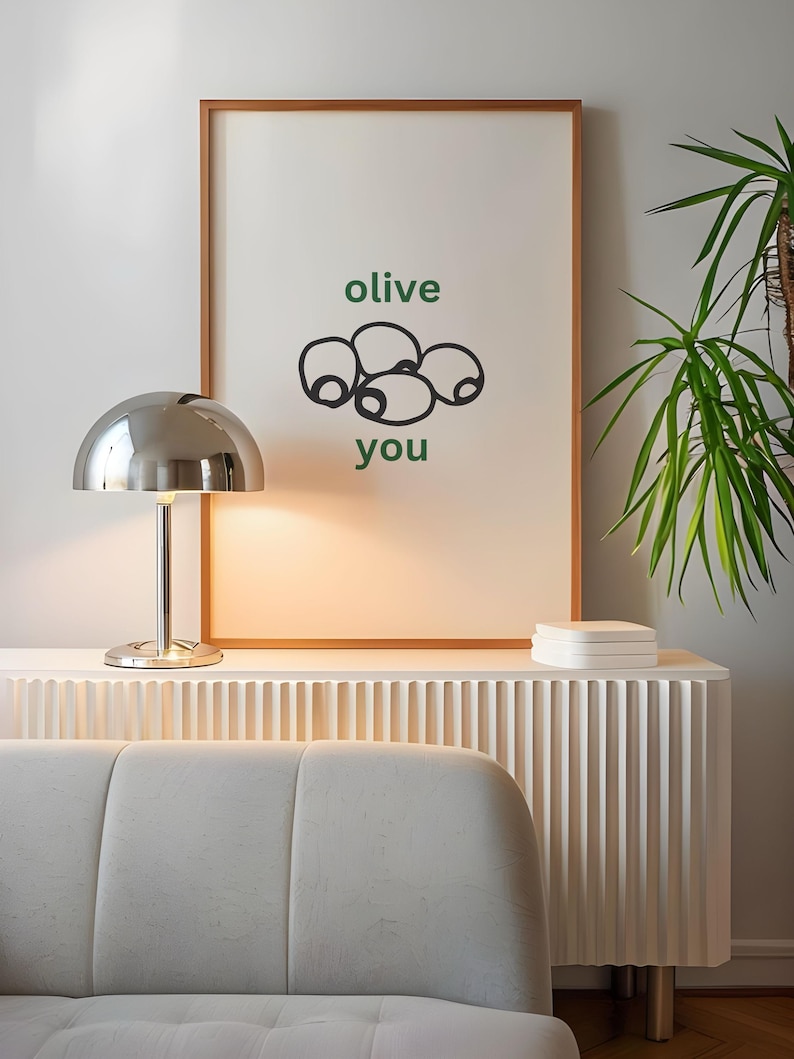 Olive You Cute Kitchen Wall Art - Minimalist Typography Print, Quirky ...