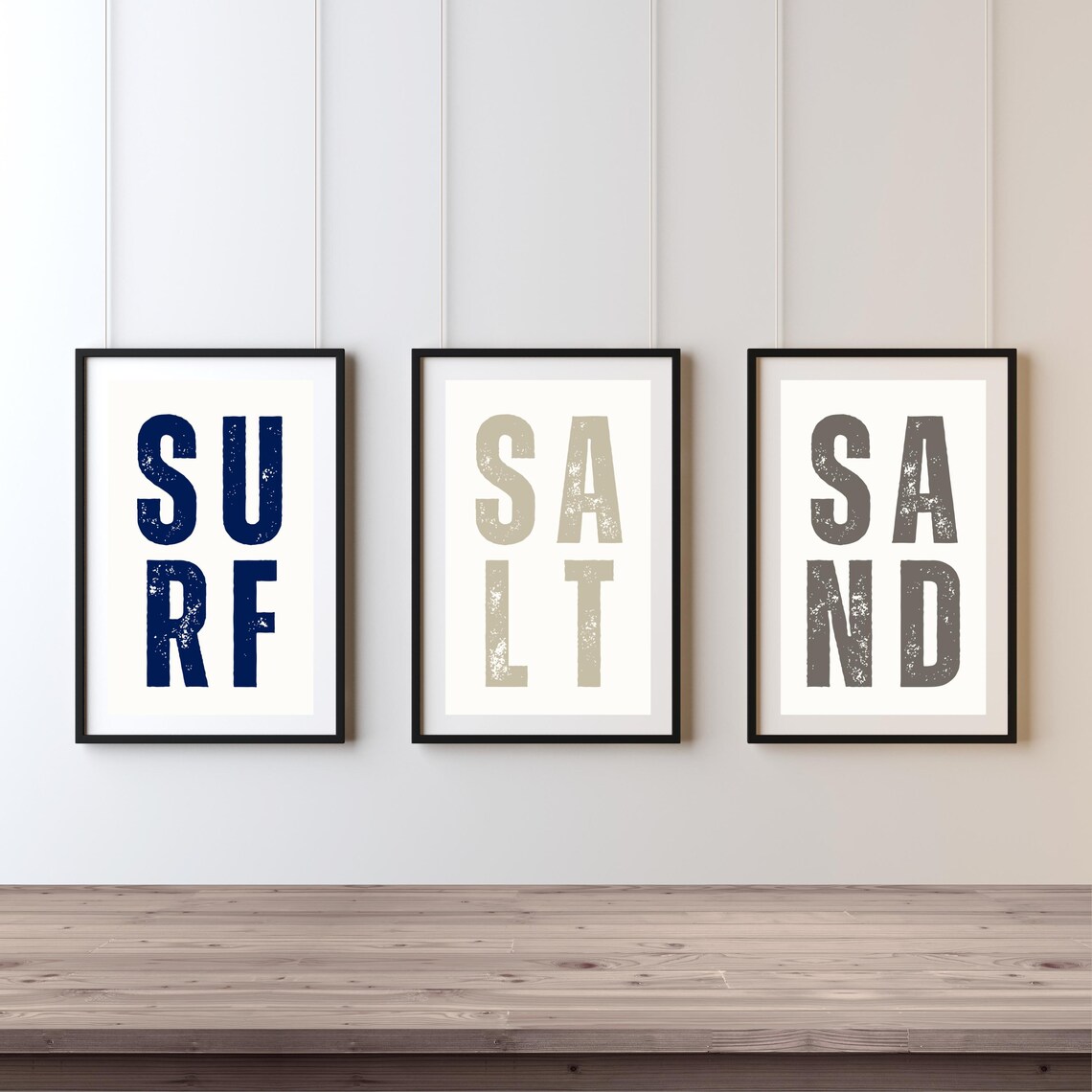 SURF SALT SAND Printable Wall Art Trio – Minimalist Coastal Typography ...