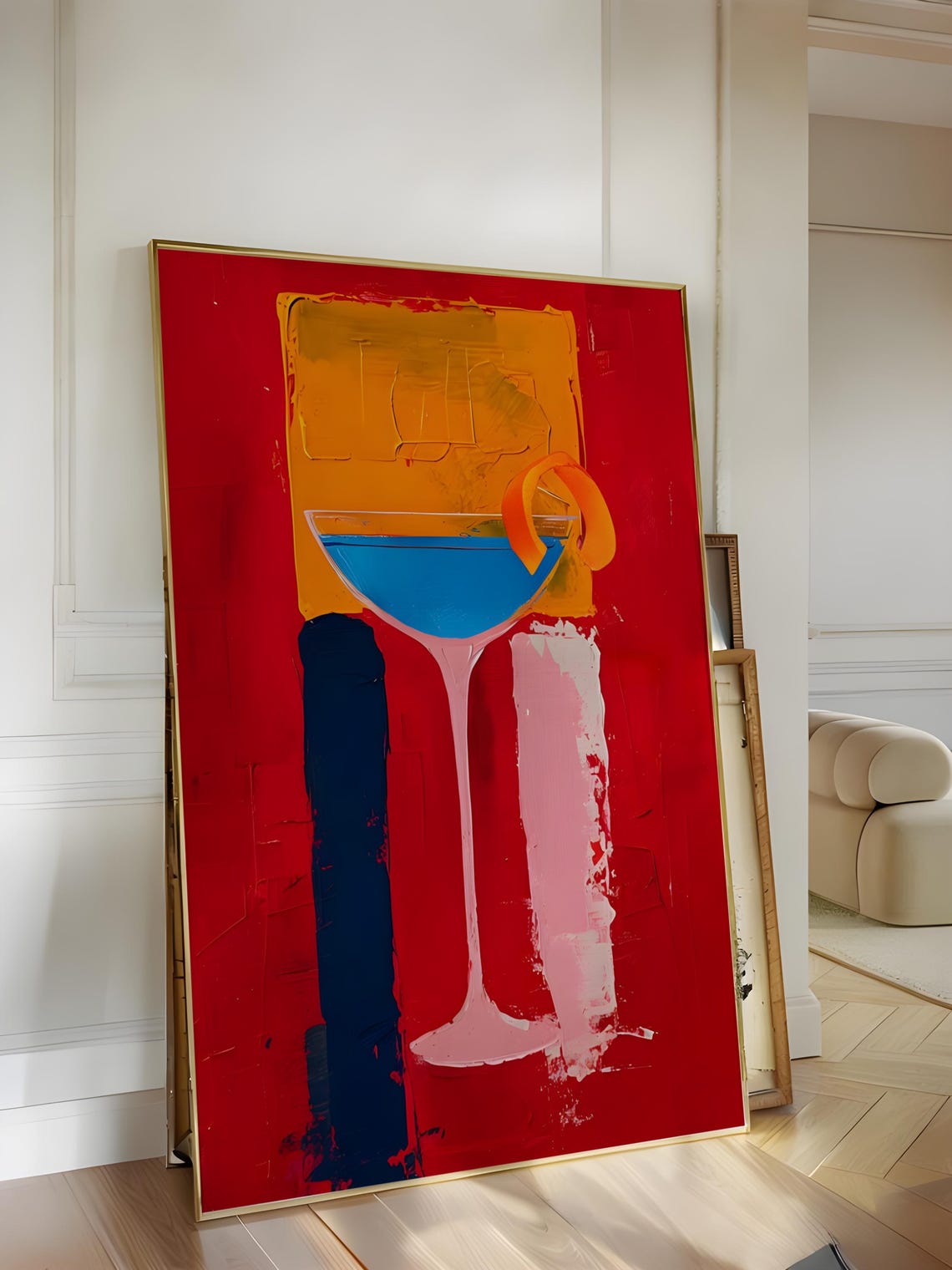 Vibrant Abstract Cocktail Painting Wall Art - Martini Glass Digital ...